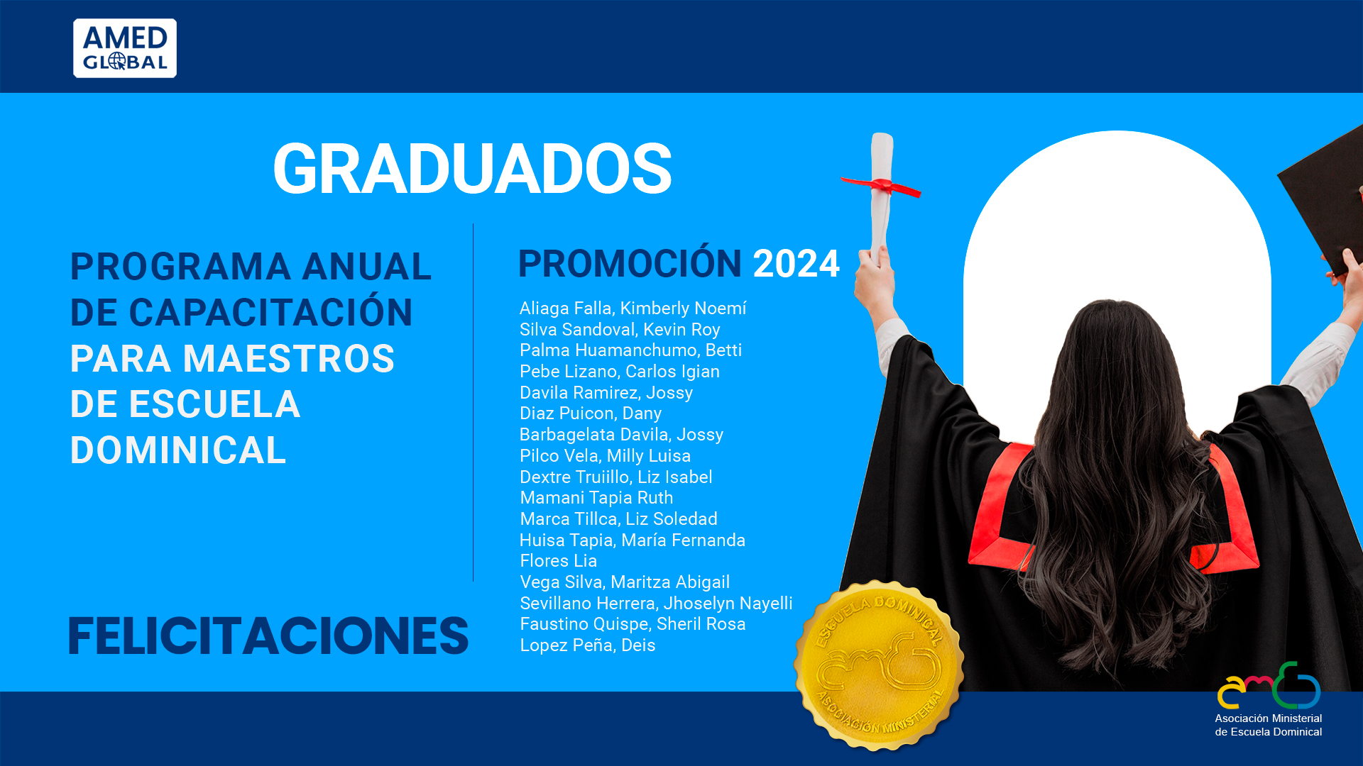 GRADUADOS 2024-I – AMED GLOBAL – ARRIBA MAESTROS DE ESCUELA DOMINICAL